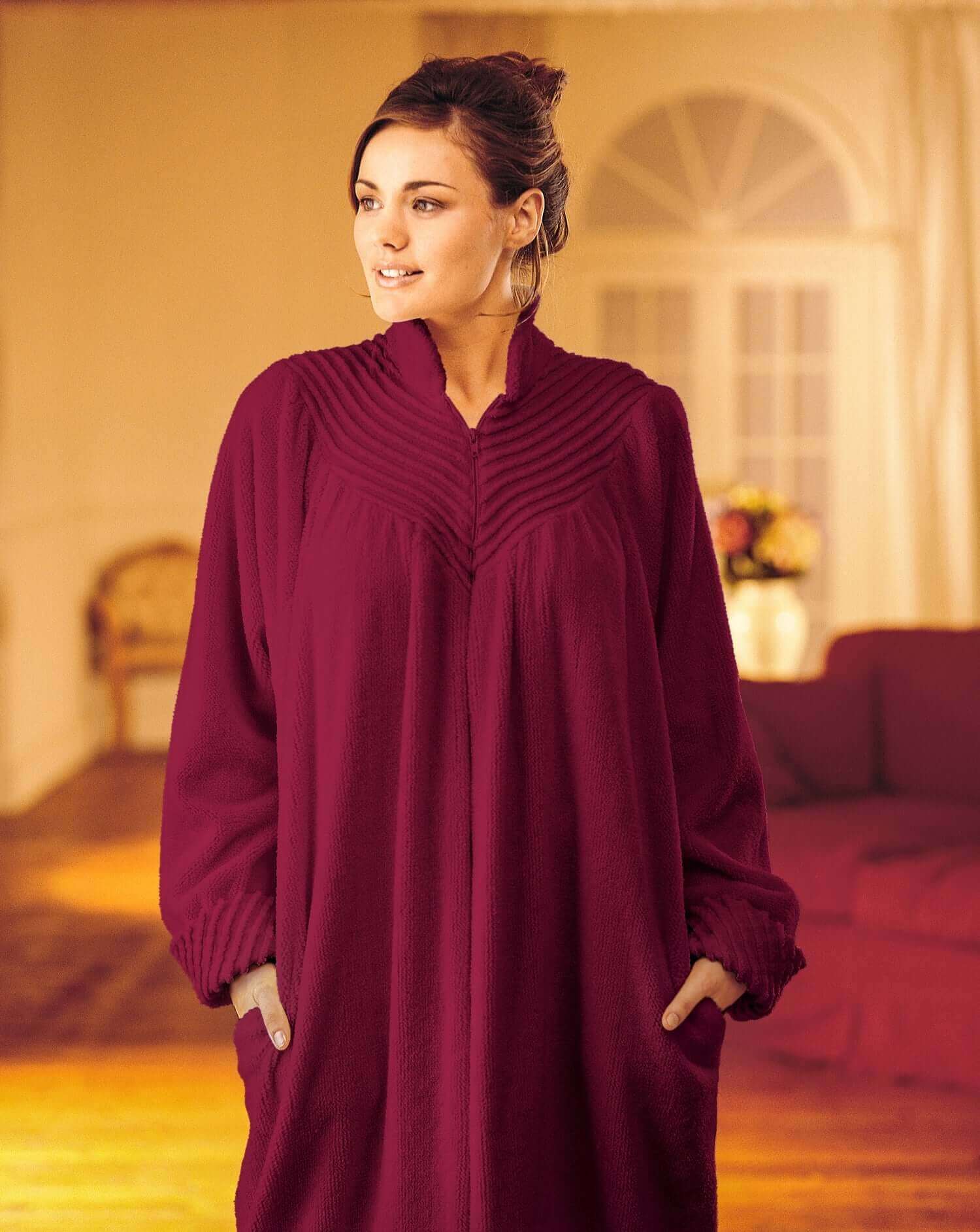 Soft Cotton Chenille Zip Robe In Loganberry – True Corset USA