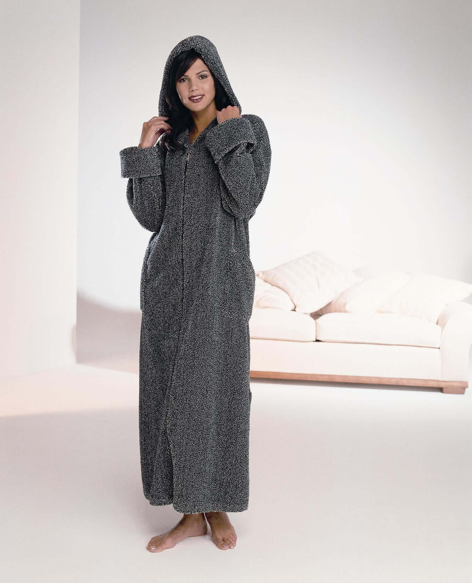 Zip Robe With Hood In Exclusive Speckle Cotton Chenille – True Corset USA