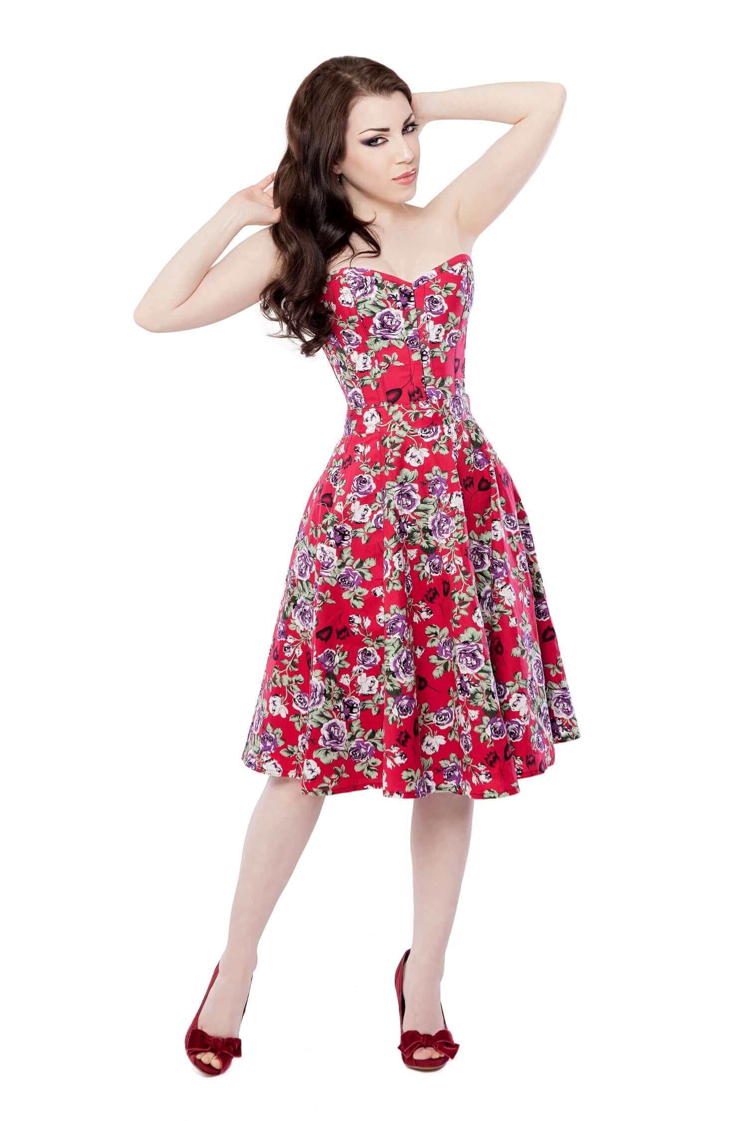 Red Floral Corset Dress With Long Corset – True Corset USA