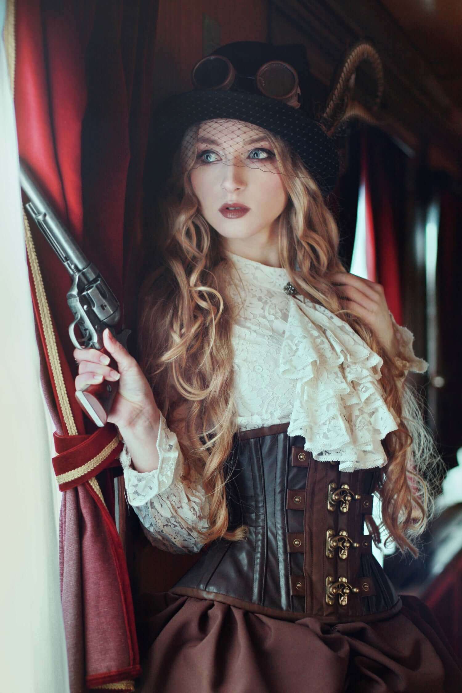 Steel Boned Brass Detail Steampunk Corset With Pockets – True Corset USA