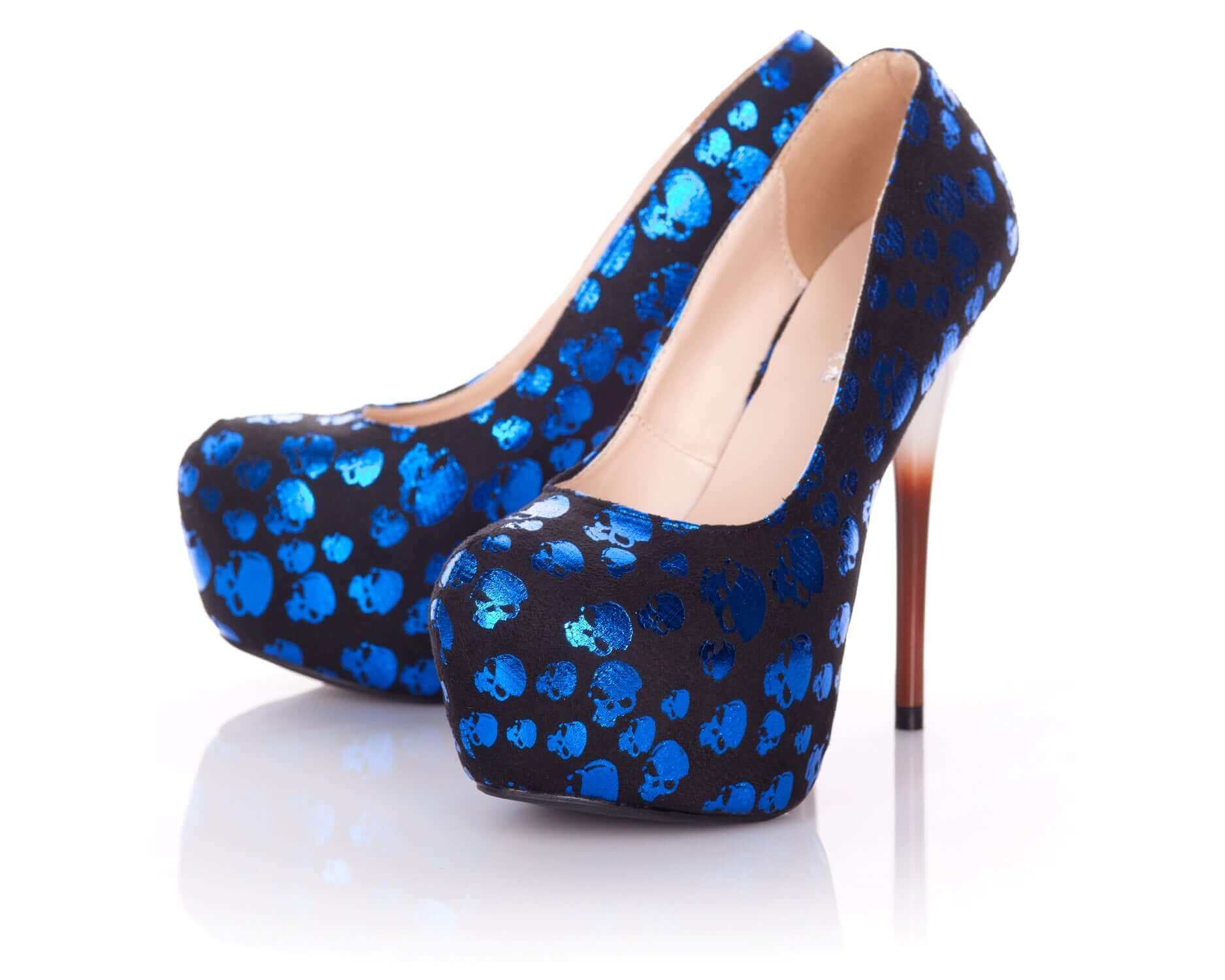 Shiny Blue Skull Shoes – True Corset USA